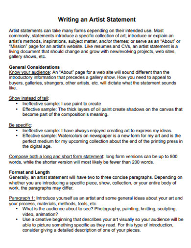 Artist Statement - 15+ Examples, Format, Pdf | Examples