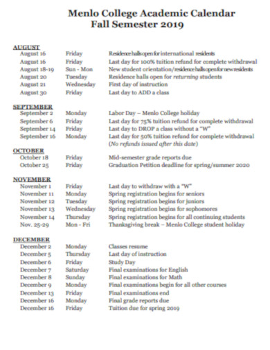 College Calendar - 18+ Examples, Format, Pdf | Examples