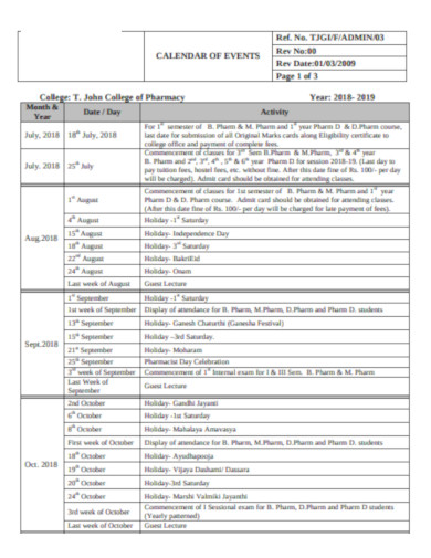 College Calendar - 18+ Examples, Format, Pdf | Examples