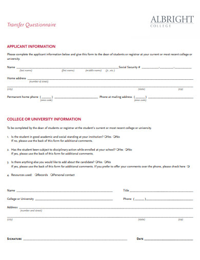College Questionnaire - 12+ Examples, Format, Pdf | Examples