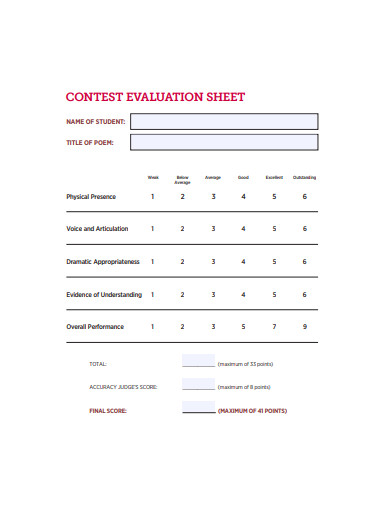 Evaluation Sheet - 22+ Examples, Format, Pdf | Examples