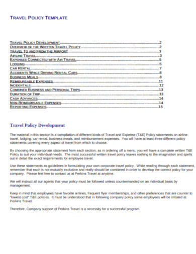 Corporate Travel Policy - 9+ Examples, Format, Pdf | Examples