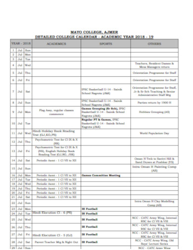 College Calendar - 18+ Examples, Format, Pdf | Examples