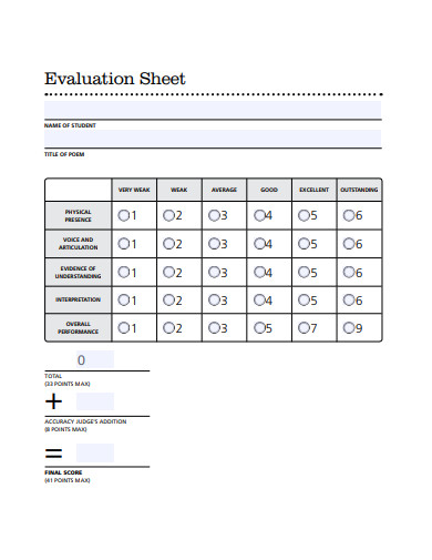 Evaluation Sheet - 22+ Examples, Format, Pdf | Examples