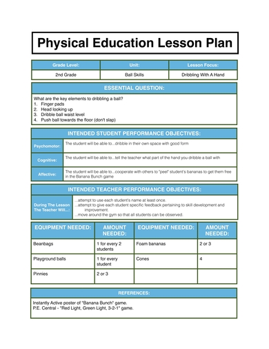 Physical Education Lesson Plan - 10+ Examples, Format, Pdf | Examples
