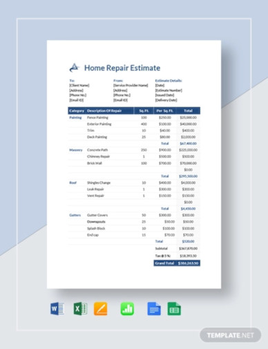 Repair Estimate - 17+ Examples, Format, Pdf | Examples
