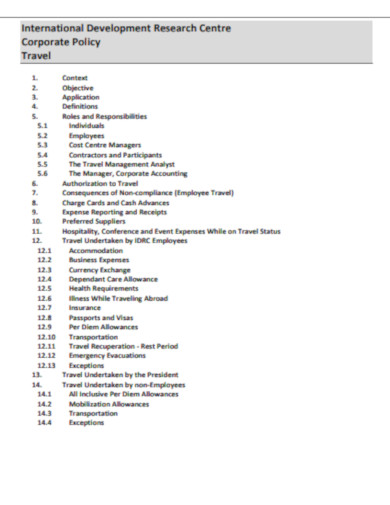 Corporate Travel Policy - 9+ Examples, Format, Pdf | Examples