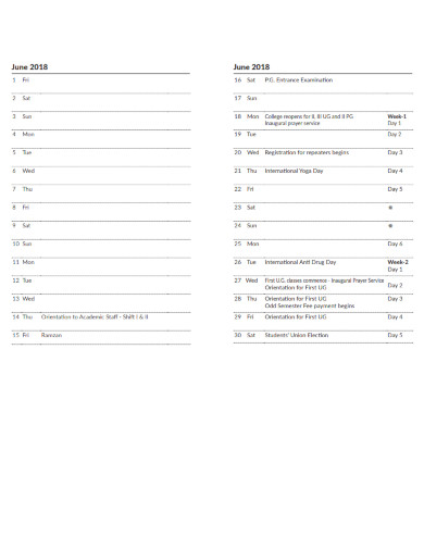 College Calendar - 18+ Examples, Format, Pdf | Examples
