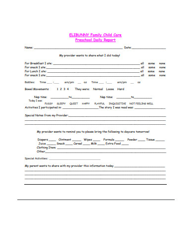 Preschool Daily Report - 5+ Examples, Format, Pdf