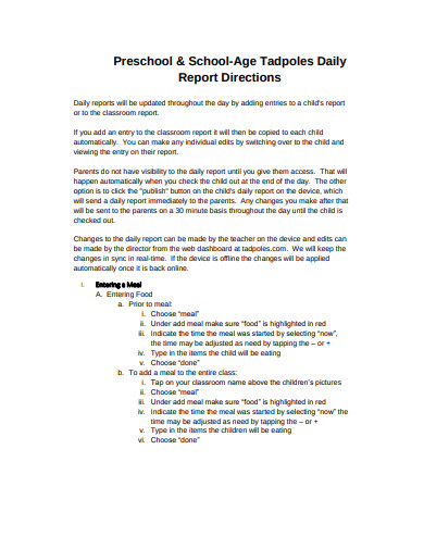 Preschool Daily Report - 5+ Examples, Format, Pdf