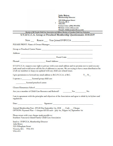 Preschool Questionnaire - 18+ Examples, Format, Pdf | Examples