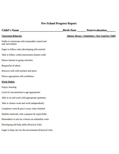 Preschool Progress Report 7 Examples Format Pdf Examples