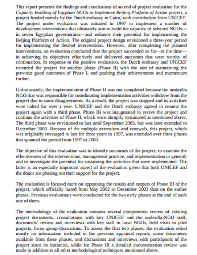 Project Evaluation Report 13 Examples Format Pdf Examples