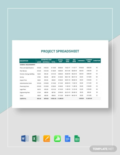 Project Spreadsheet - 6+ Examples, Format, Pdf | Examples