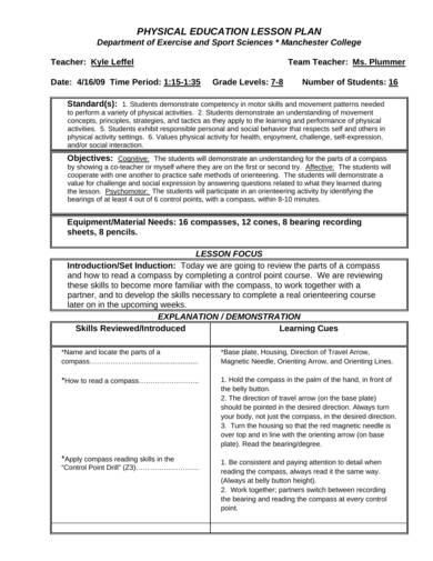 Physical Education Lesson Plan - 10+ Examples, Format, Pdf | Examples