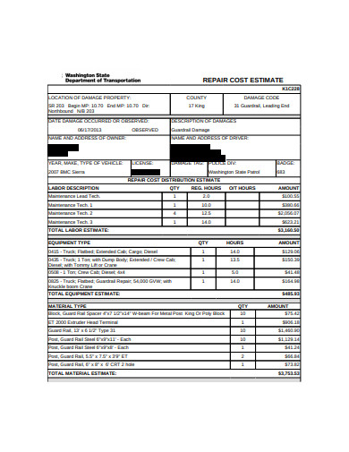 Repair Estimate - 17+ Examples, Format, Pdf | Examples