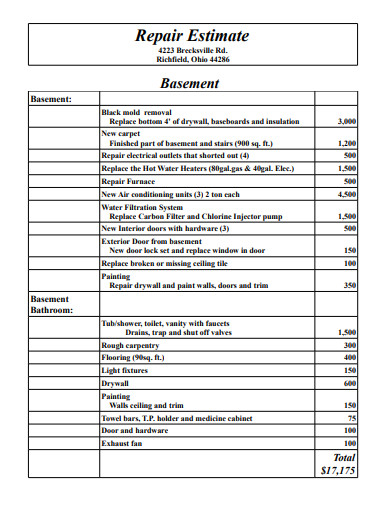 Repair Estimate - 17+ Examples, Format, Pdf | Examples