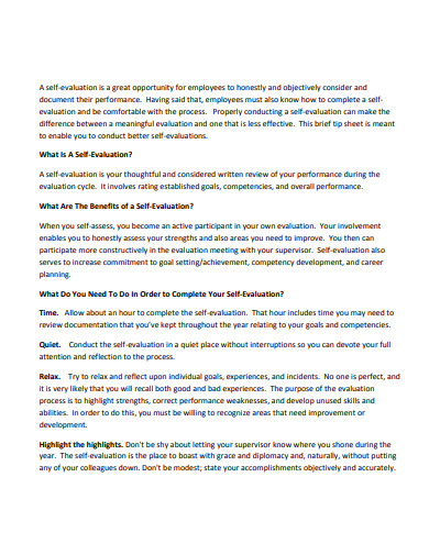 Self Evaluation 18 Examples Format Pdf Examples