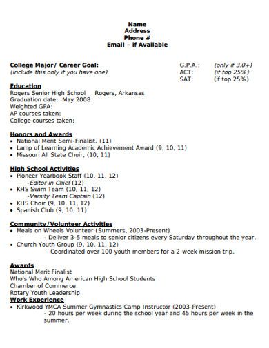 College Application Resume - 4+ Examples, Format, Sample