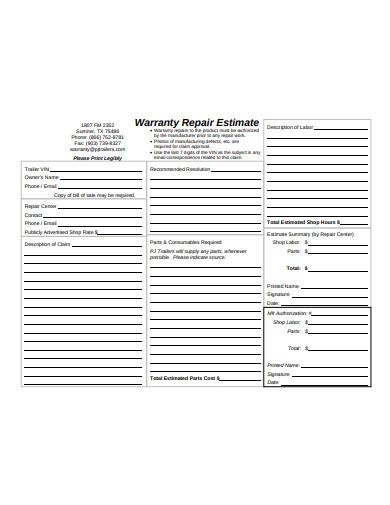 Repair Estimate - 17+ Examples, Format, Pdf | Examples