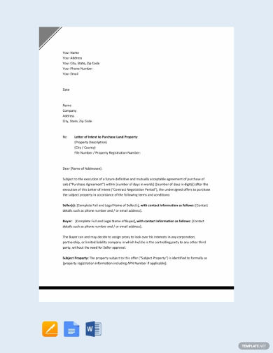 Letter Of Intent To Purchase Land 10 Examples Format Sample Examples