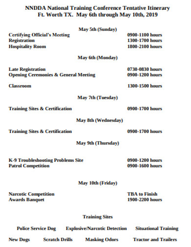 Training Itinerary - 5+ Examples, Format, Pdf