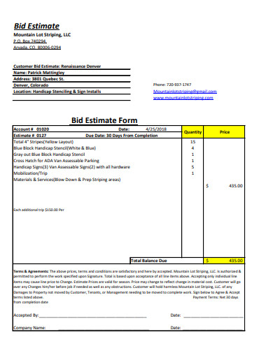 Bid Estimate - 6+ Examples, Format, Pdf