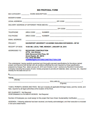 Bid Proposal - 22+ Examples, Format, Pdf | Examples