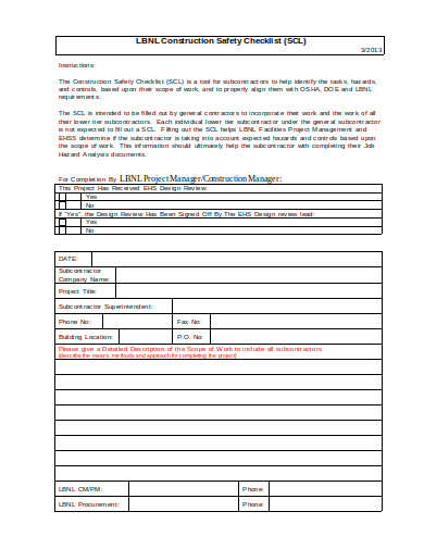 Construction Safety Checklist - 15+ Examples, Format, Pdf | Examples