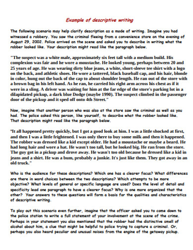 Descriptive Paragraph Writing Examples