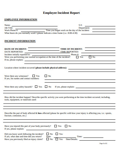 Employee Incident Report - 12+ Examples, Format, Pdf | Examples