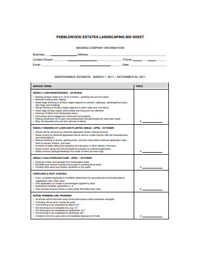Landscaping Bid Proposal Forms