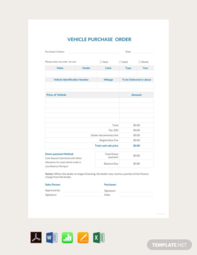 Vehicle Purchase Order - 5+ Examples, Format, Pdf