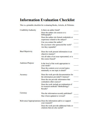 Evaluation Checklist - 18+ Examples, Format, Pdf | Examples
