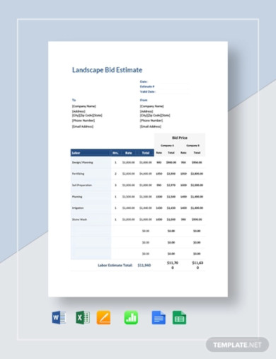 FREE 6 Bid Estimate Examples Templates Google Docs Google Sheets 