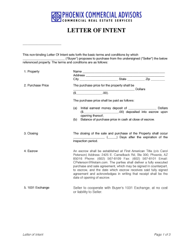 Letter Of Intent To Purchase Land 10 Examples Format Sample Examples