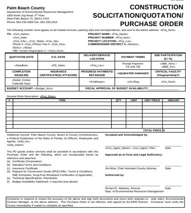 Construction Purchase Order - 8+ Examples, Format, Pdf | Examples