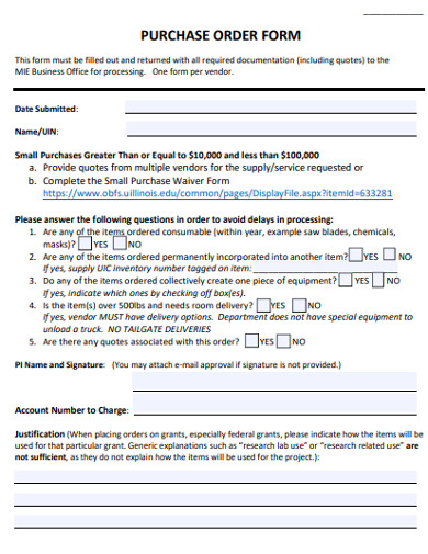 Purchase Order Form - 24+ Examples, Format, Pdf | Examples
