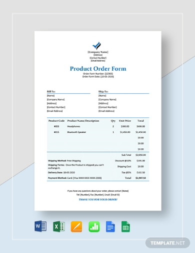 Product Order Form - 10+ Examples, Format, Pdf | Examples