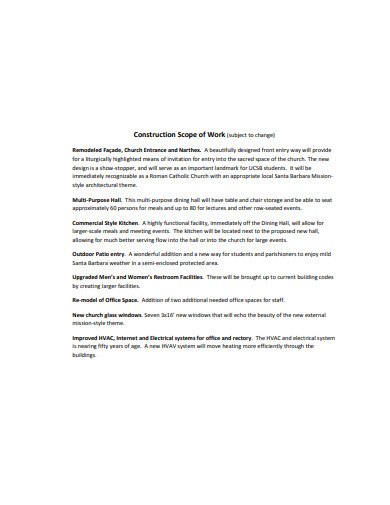 Construction Scope of Work - 11+ Examples, Format, Pdf | Examples