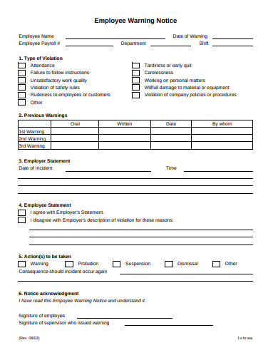 Employee Warning Notice - 9+ Examples, Format, Pdf