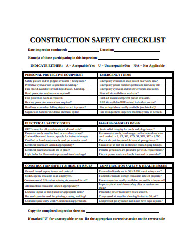 Construction Safety Checklist - 15+ Examples, Format, Pdf | Examples