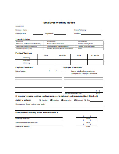 Employee Warning Notice - 9+ Examples, Format, Pdf