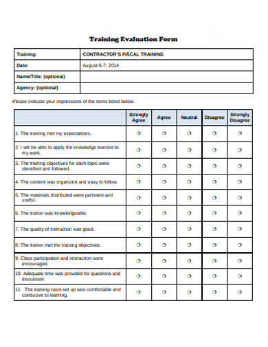 Training Evaluation Form Template Free