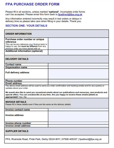 Purchase Order Form - 24+ Examples, Format, Pdf | Examples