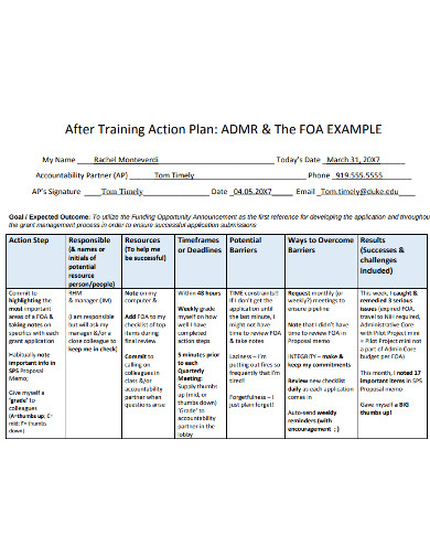Sample Training Action Plan