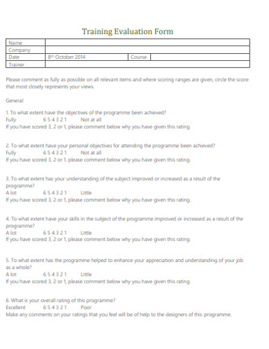 Training Evaluation Form - 21+ Examples, Format, Pdf | Examples