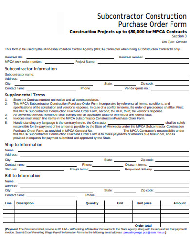 Construction Purchase Order - 8+ Examples, Format, Pdf | Examples