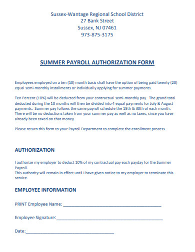 Payroll Authorization Form - 18+ Examples, Format, Sample | Examples
