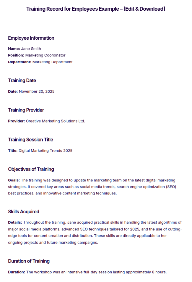 17+ Training Record Examples to Download